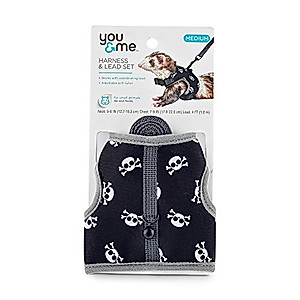You & Me Skulls Small Animal Harness and Leash Set, Medium, Black