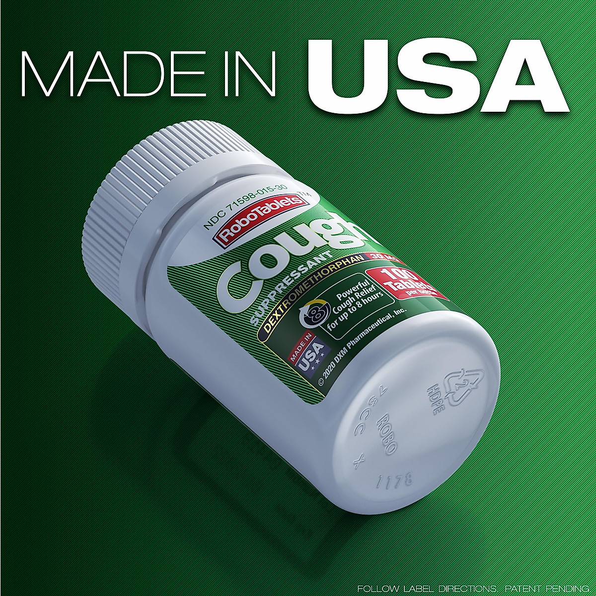 RoboTablets Cough Suppressant, Dextromethorphan 30mg, 100 Doses, 100 Tablets, 5mm Diameter Tablets for Cough Relief