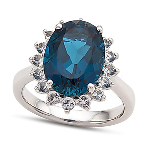 FJC Finejewelers 14x10mm Oval London Blue Topaz and White Topaz Halo Ring Sterling Silver Size 8