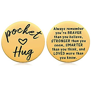 MIXJOY Pocket Hug with Message Hug Token, Isolation Gift for Someone You Love, Miss You, Thinking of You, Long Distance Relationship, 1.5", Gold