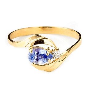 Galaxy Gold GG 14k Solid Yellow Gold Ring with Natural Diamond and Pear-shaped Tanzanite - Size 11