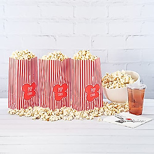 Restaurantware Bag Tek 2 Ounce Popcorn Bags 100 Disposable Paper Popcorn Bags - Greaseproof Striped Red Paper Concession Popcorn Bags For Movie Nights Theaters Carnivals And More