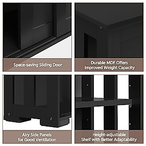 Yaheetech TV Stand, Wooden Storage Console Table with Sliding Door and Adjustable Shelf, Free Standing Cabinet for TV up to 45 Inch, Media Entertainment Center Home Living Room Furniture, Black