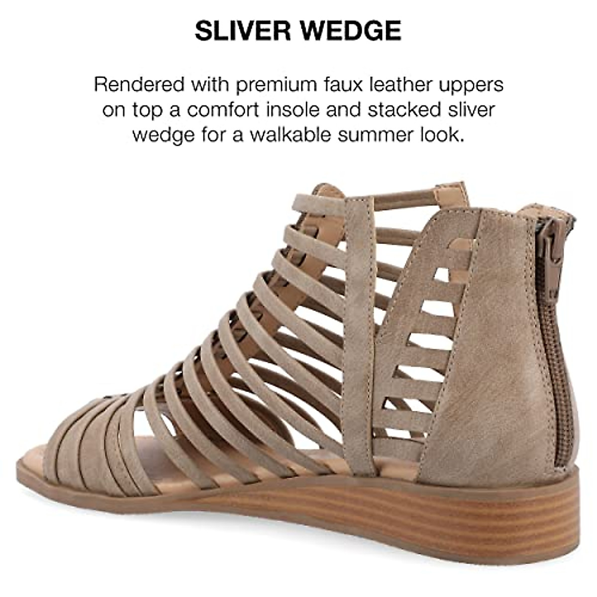 Journee Collection Women's Delilah Tru Comfort Foam Wide Width Gladiator Sliver Wedge Sandals - Taupe - Size: 8.5 Wide