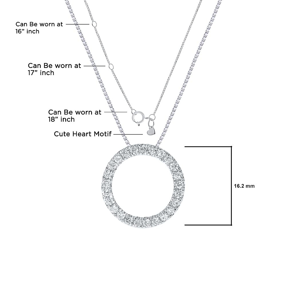 Circle Diamond Necklace For Women | 1/2 CTTW Real White Gold Plated 925 Sterling Silver Lab Made Diamond Pendant Necklace | Ideal Gift for Girls of all Ages