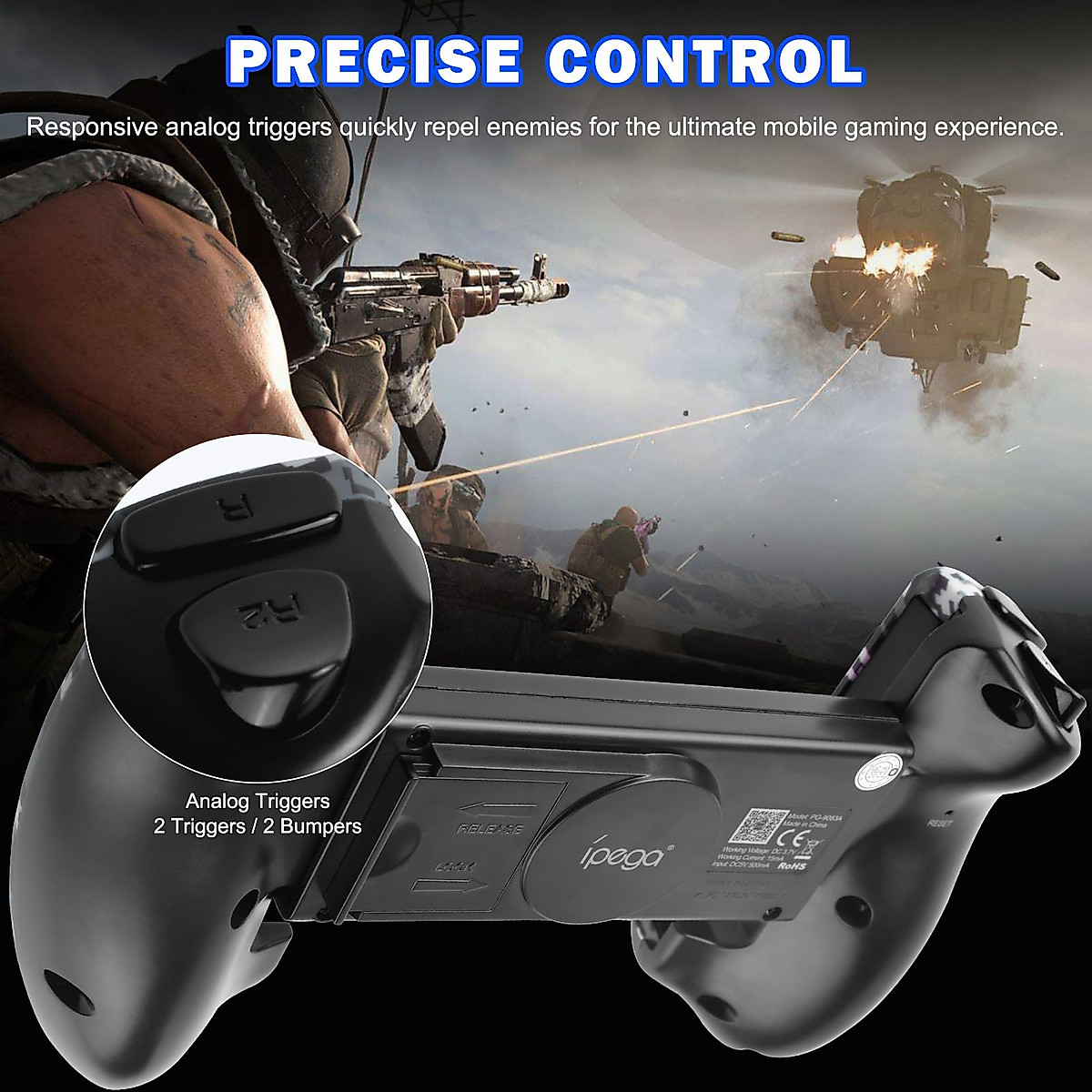 Megadream Wireless Mobile Controller for iPad, Tablet (11"), iPhone 16/15/14/13, Android Gamepad for Galaxy Z Fold4, Galaxy Z Flip4, Galaxy S23 S22 21Ultra, PC - MFi Certified - Call of Duty - Genshin Impact, Black