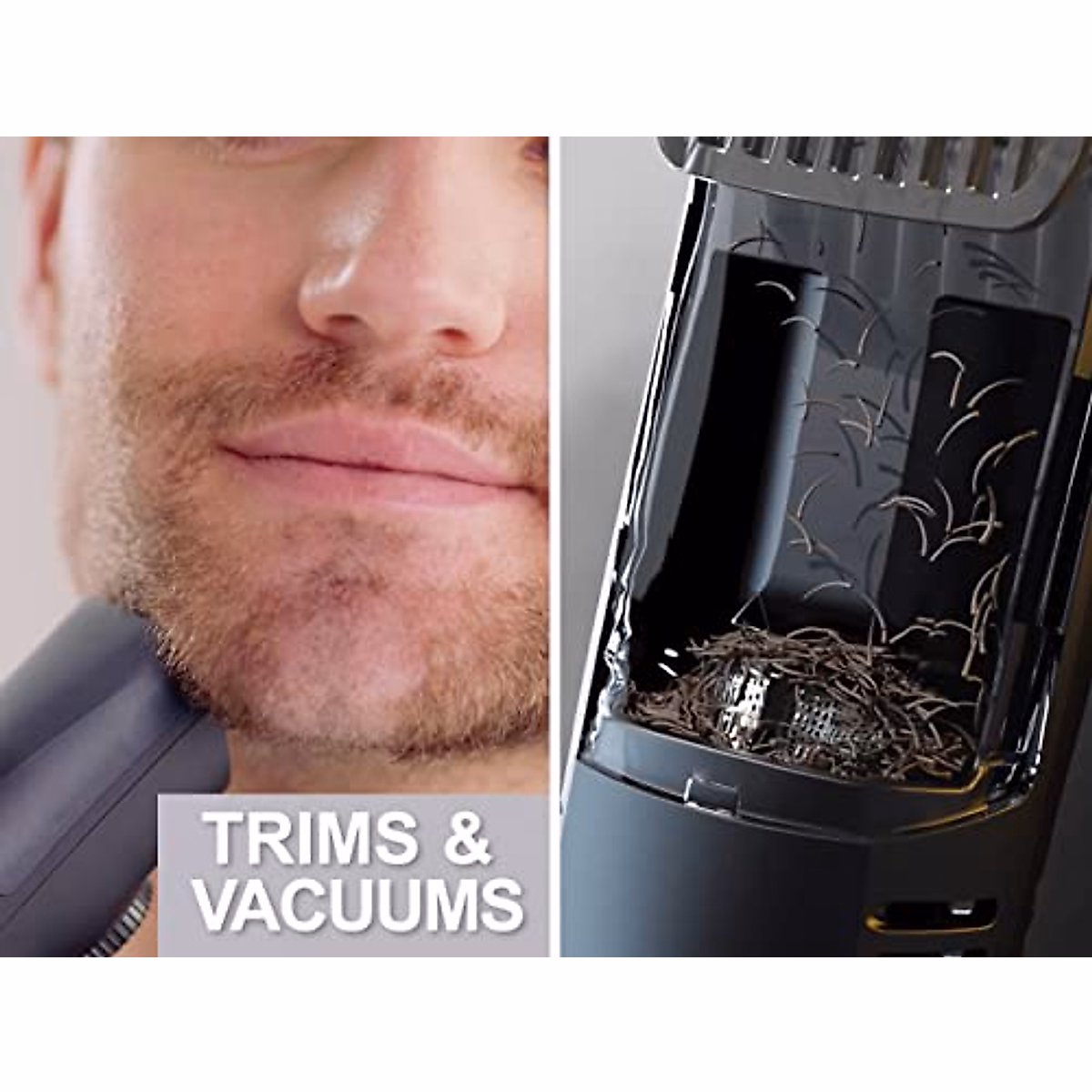 Bell+Howell Vacutrim Professional Vacuum Hair Trimmer with Powerful Suction Rechargeable Shaver for Mens Beard Mustache Sideburn Ultra Sharp Stainless Blade Cordless Hair Clipper As Seen On TV