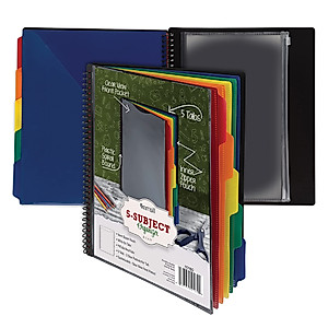 Samsill 10 Pocket Poly Organizer with 5 Dividers, File Folders Letter Size, Customizable Front Cover, Inner Zipper Pouch, Erasable Write-On Tabs in Assorted Colors, Plastic Folder with Pockets