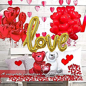 Valentine's Day Love Burlap Banner Red Heart Balloons Decoration kit, 25pcs Red Heart Latex Balloons with Black Red Plaid Love Banner for Valentines Decorations Anniversary Party Decorations
