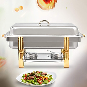 BANLICALI 9L Chafing Dish Warmer, Stainless Steel Catering Buffet Servers Tray with Water Basin Tabletop Gold Insulation Container for Parties Banquet Event Restaurant