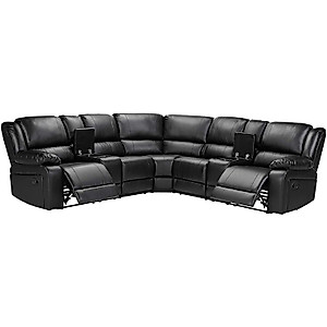 themagichome Sectional Sofa Symmetrical Reclining Sectional Sofa PU Modern Sectional Sofa Couch Power Motion Sofa Living Room Sofa Corner Sectional Sofa with Cup Holder-Black Leather,W223S00028