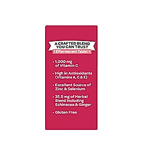 Airborne 1000mg Vitamin C with Zinc Effervescent Tablets, Immune Support Supplement with Powerful Antioxidants Vitamins A C & E - 36 Fizzy Drink Tablets, Very Berry Flavor