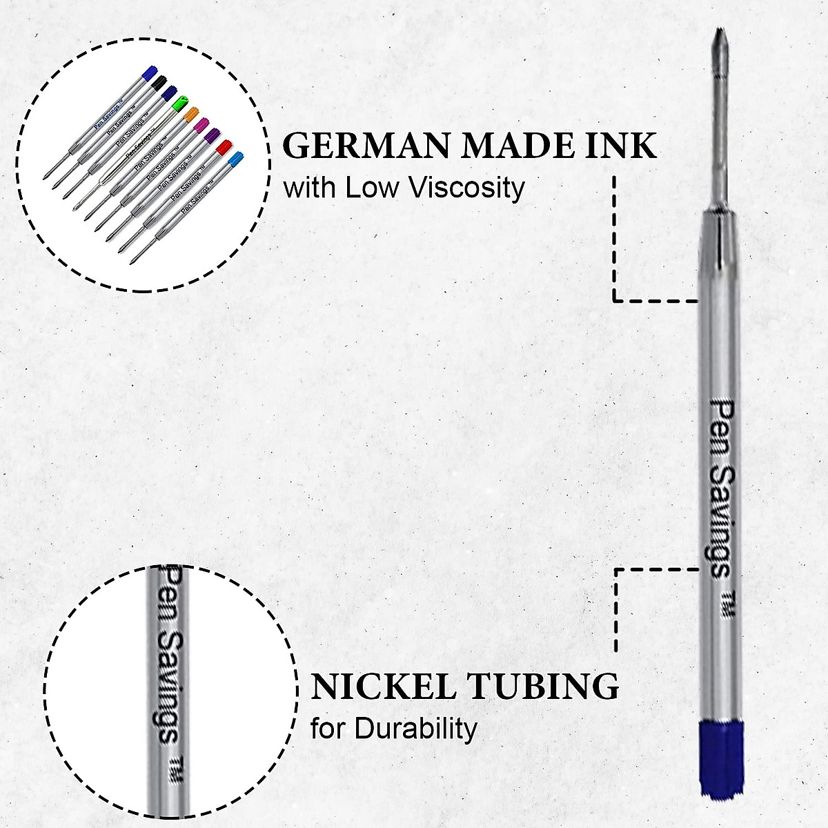 5 Pack, Pen Savings Ballpoint Pen Refills Compatible with Parker Ballpoint Pens, Medium Point (Bulk Packed) (Black)