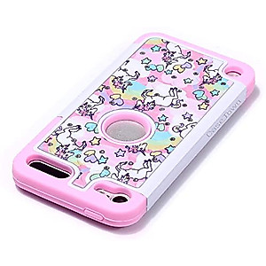 Apple iPod Touch 6,7th Case, iPod 7th Case, Rainbow Unicorn Pattern Shockproof Studded Rhinestone Crystal Bling Hybrid Case Silicone Protective Armor for Apple iPod Touch 6 7th Generation