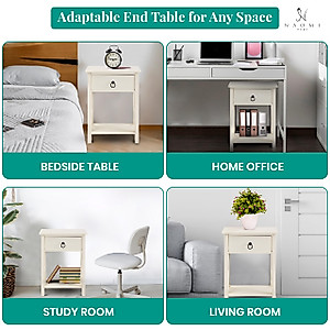 Alisa 1.8 feet Small Profile Night Stand, Bedside Table, Side Tables Bedroom, Wooden Night Stands for Bedroom, Bed Side Table/Night Stand, Nightstand with Drawer, Bed Stand End Table w/ Drawer - Cream