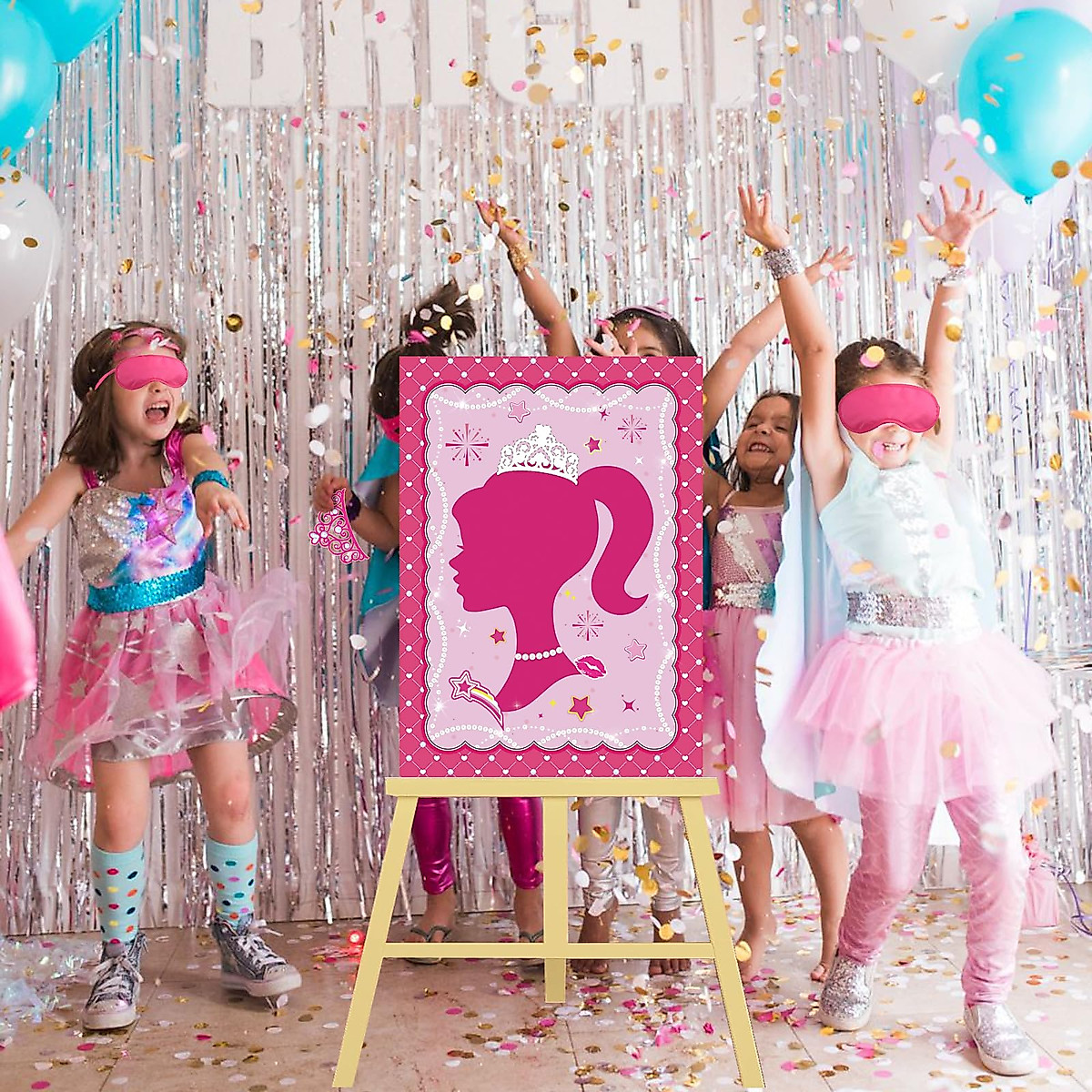 Pink Girls Birthday Decorations Pin The Crown on The Princess Doll Disco Bachelorette Birthday Party Decoration for Pink Girls Doll Theme Party Western Cowgirl Birthday Bridal Shower