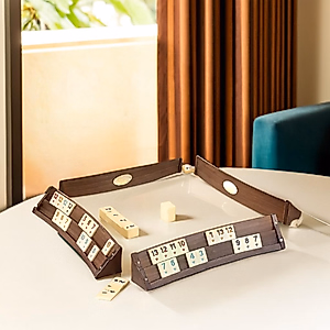 LaModaHome Premium Curved Rummy, Okey, 101 Game Set, Portable Bag, Unscratchable Tiles and Racks, Outdoor and Indoor Game for Family & Friends, Classic Travel Tabletop Fun - Brown