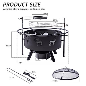 NATURAL EXPRESSIONS 32 Inch Large Fire Pit with 2 Grills, Outdoor Wood Burning Fire Pit with Cooking Grate, Lid, Poker and Round Waterproof Cover for Patio, Ourside, Bonfires, Picnic, Party.