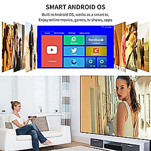 Native 1080p Full HD WiFi Bluetooth Projector, High Brightness Gaming Projectors Outdoor Movie Night, Android OS TV Projector App Netflix Airplay, Compatible with Android/iOS, TV Stick, DVD, PC, HDMI