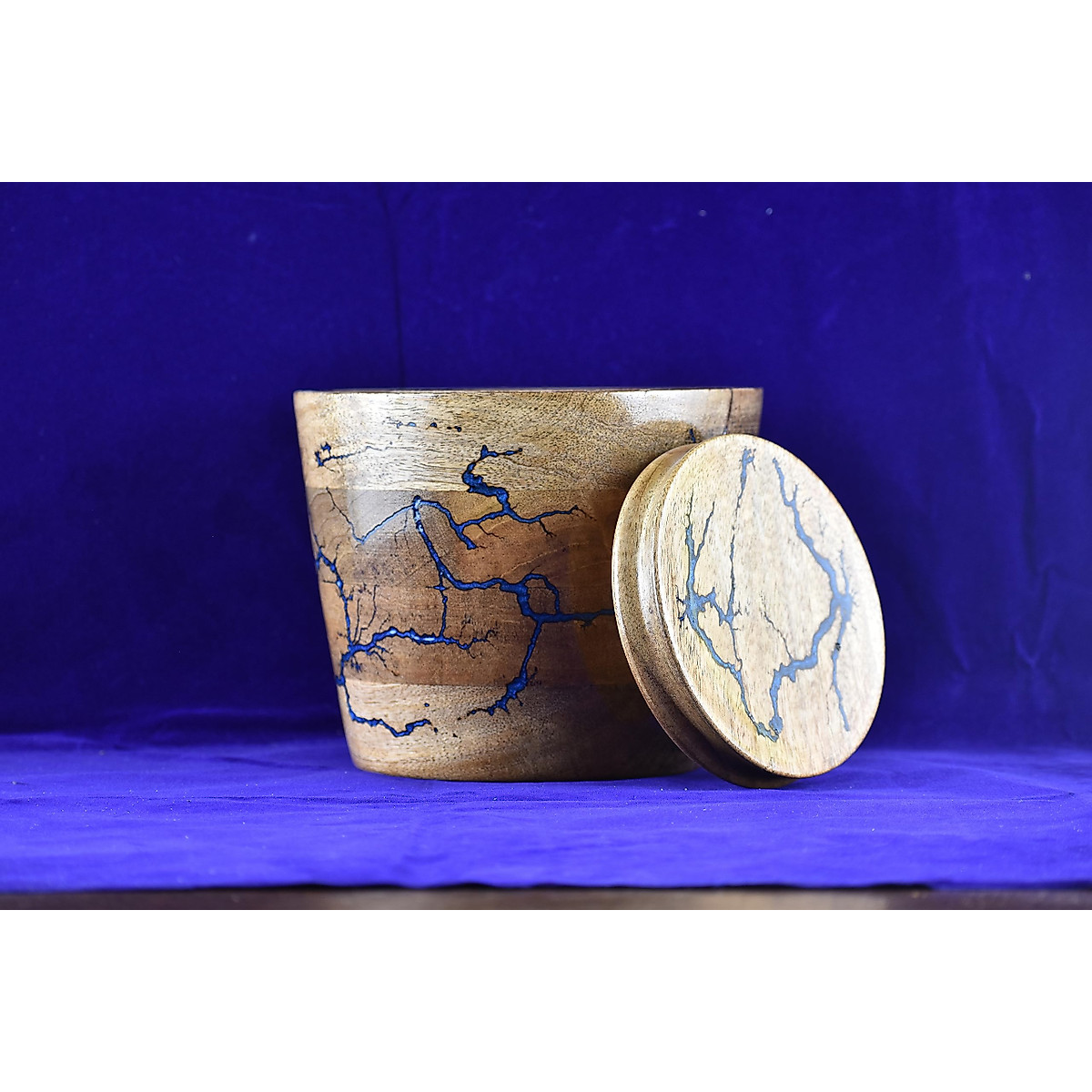 Round Blue urn Wooden Urn Box Lichtenberg Figure Resin Urn Cremation Urn for Human Ashes Adult Funeral Urn for Ashes pet Loss Gift Sympathy Gift Memorial Urn Fractal Burning Urn (up to 220 lbs)