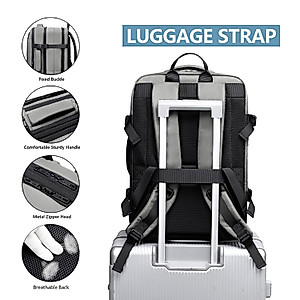 Travel Laptop Backpack, Extra Large 25-40L Expandable Carry On Backpack for Women Men with USB Charging Port, Water Resistant Luggage Computer Backpacks Bag Fits 17.3 Inch Laptop and Notebook,Grey