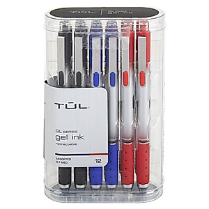 TUL® GL Series Retractable Gel Pens, Medium Point, 0.7 mm, Silver Barrel, Assorted Business Inks, Pack Of 12 Pens