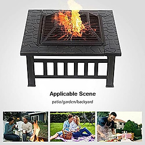 YJYDD 32" Outdoor Garden Fire Pit BBQ Stove Heater Patio Fire Pit Metal Table