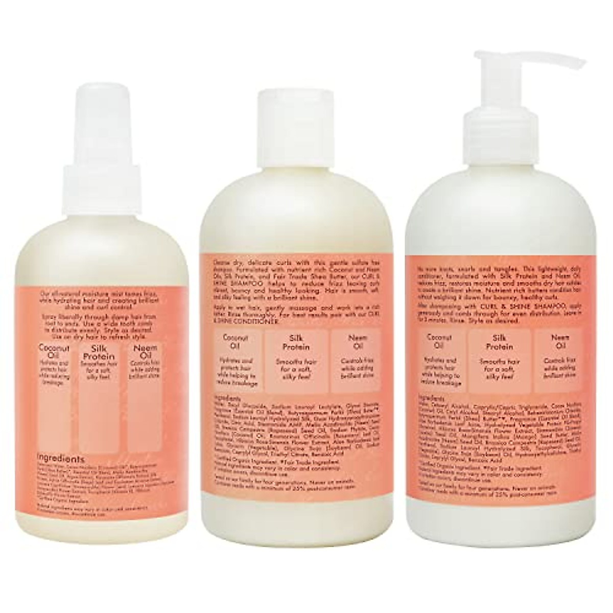 SheaMoisture Moisturize and Define Shampoo, Conditioner, and Curl and Shine Mist for Curly Hair Care Coconut and Hibiscus with Shea Butter and Coconut Oil