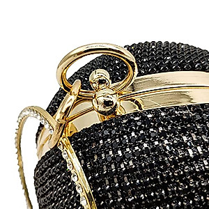 Women Round Ball Crysal Clutch Purses Wedding Handbag Dazzling Full Rhinestone Tassles Ring Handle Evening Bag (MIL1248 Black) Small