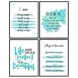Light Blue Inspiring Positive Affirmations Quotes Wall Decor - Inspirational Art Posters 8x10 - Encouraging Self Improvement Motivational Sayings - Uplifting Encouragement Gifts for Empowered Women