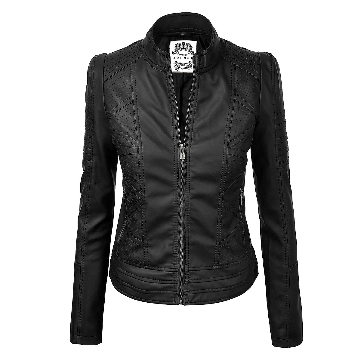 Made By Johnny MBJ WJC746 Womens Vegan Leather Motorcycle Jacket L Black