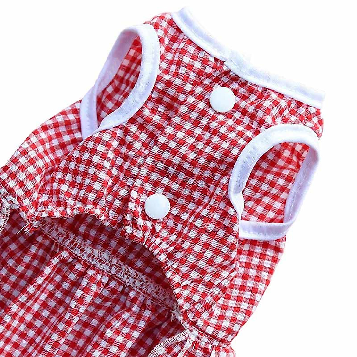 Dog Girl Plaid Princess Dress with Bowknot + Dog Leash for Wedding Party Summer Beach,Puppy Sleeveless Cool Breathable Apparel Party Outfit Red