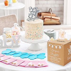 Whaline 50Pcs Diaper Raffle Tickets with Box and Card Sign Baby Shower Game Kraft Diaper Raffle Insert Invitation Card for Gender Reveal Baby Shower Table Centerpiece Party Favor Decoration