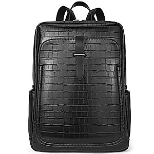 Telena Leather Laptop Backpack for Women 15.6 inch Computer Backpack College Travel Daypack Bag Crocodile Grain