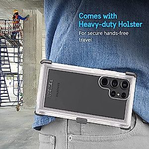 Pelican Voyager - Samsung Galaxy S23 Ultra Case [6.8"] [18Ft MIL-STD Drop Protection] [Wireless Charging] Phone Case for Samsung Galaxy S23 Ultra w/ Belt Clip Holster Phone Stand - Anti Yellow - Clear