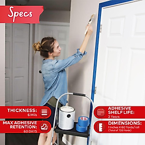 XFasten Blue Painters Tape Bulk 12-Pack 1 Inch x 60-Yards 2160ft Total, Wall Safe Blue Masking Tape 1 Inch Wide, Blue Paint Tape for Walls Paint Masking Tape Blue Tape Painters Masking Tape