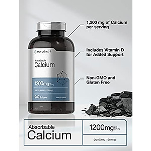 Calcium 1200 mg with Vitamin D3 | 240 Softgels 5000 IU Absorbable Supplement Non-GMO, Gluten Free by Horbaach