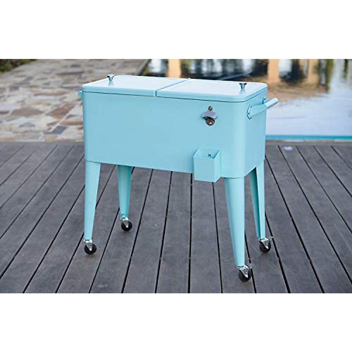Permasteel PS-203-TURQ-AM 80 Quart Portable Rolling Patio Cooler, Turquoise