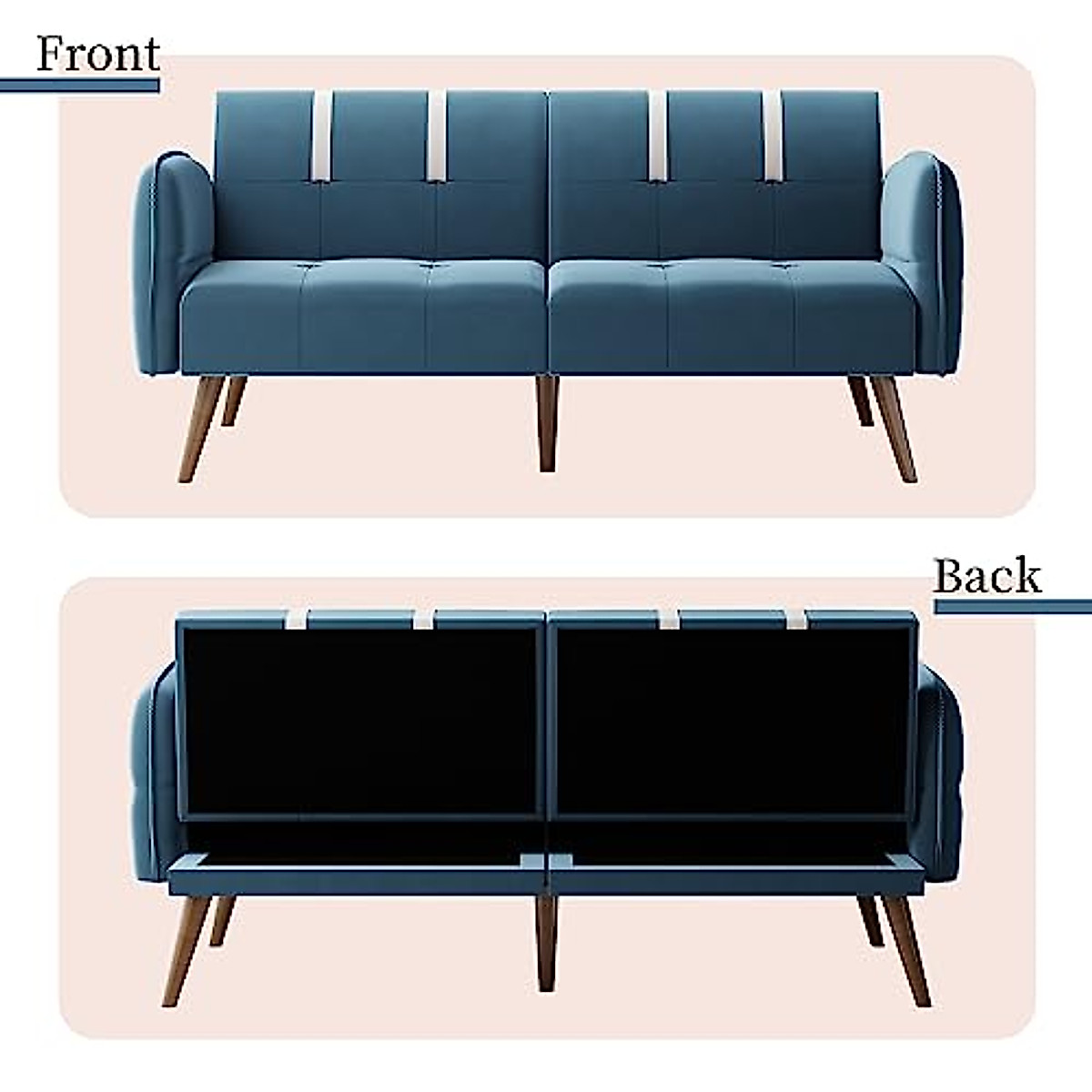 JAMFLY 69'' Velvet Futon Sofa Bed, Convertible Futon Couch Sleeper Sofa with Adjustable Armrests and Backrest, Modern Loveseat Sofa for Living Room, Bedroom…
