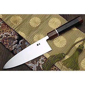 Yoshihiro Mizu Yaki Ginsanko Mirror-Finished High Carbon Stain Resistant Deba Fish Fillet Knife Ebony Handle with Silver Ring (7'' (180mm))