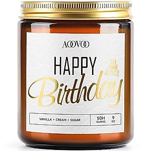 AOOVOO Vanilla Cream Odor Eliminating Highly Fragranced Candle - Eliminates 95% of Pet, Smoke, Food, and Other Smells Quickly, Happy Birthday Soy Candle, 9 oz Up to 50 Hours Burn time
