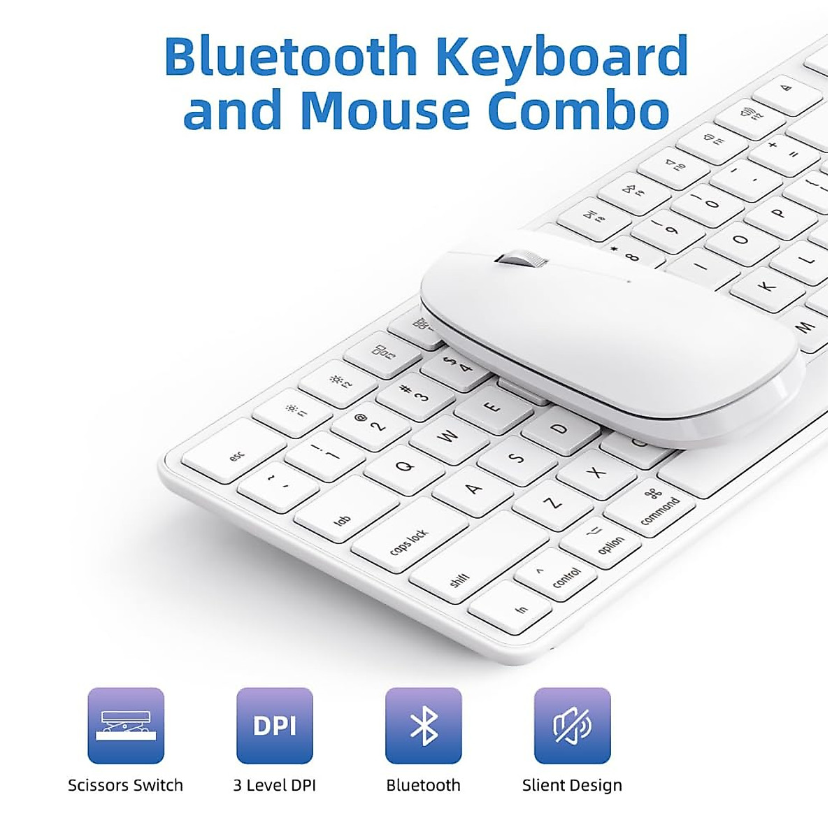 Bluetooth Keyboard and Mouse for Mac,OMOTON Wireless Multi-Device Keyboard with Numeric Keypad, Keyboard and Mouse Combo, for MacBook Pro/Air, iMac, iMac Pro, Mac Mini, Mac Pro (White)