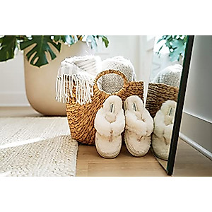 Fireside by Dearfoams Women's Auburn Thong Slipper, Natural, 8