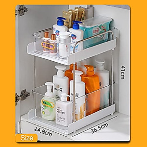 Pull Out Under Sink Organizer 2 Tier Multi Purpose Sink Organizers Storage for Bathroom Kitchen Sink Storage Organizer Sliding Cabinet Organizer,White,L