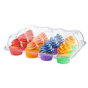 Plastic Cupcake Containers Boxes | 12 Compartment – 8 Pack | Disposable High Dome Dozen Cupcake Holder With Lid Bulk | Extra Sturdy Stackable Cupcake Boxes | Durable Muffin Packaging Transporter To Go