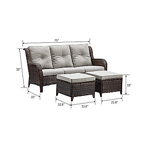 HUMMUH 3 Piece Patio Furniture Set All Weather Wicker Outdoor Sectional Sofa Manual Weaving Rattan High Curved Back Patio Couch with Ottomans