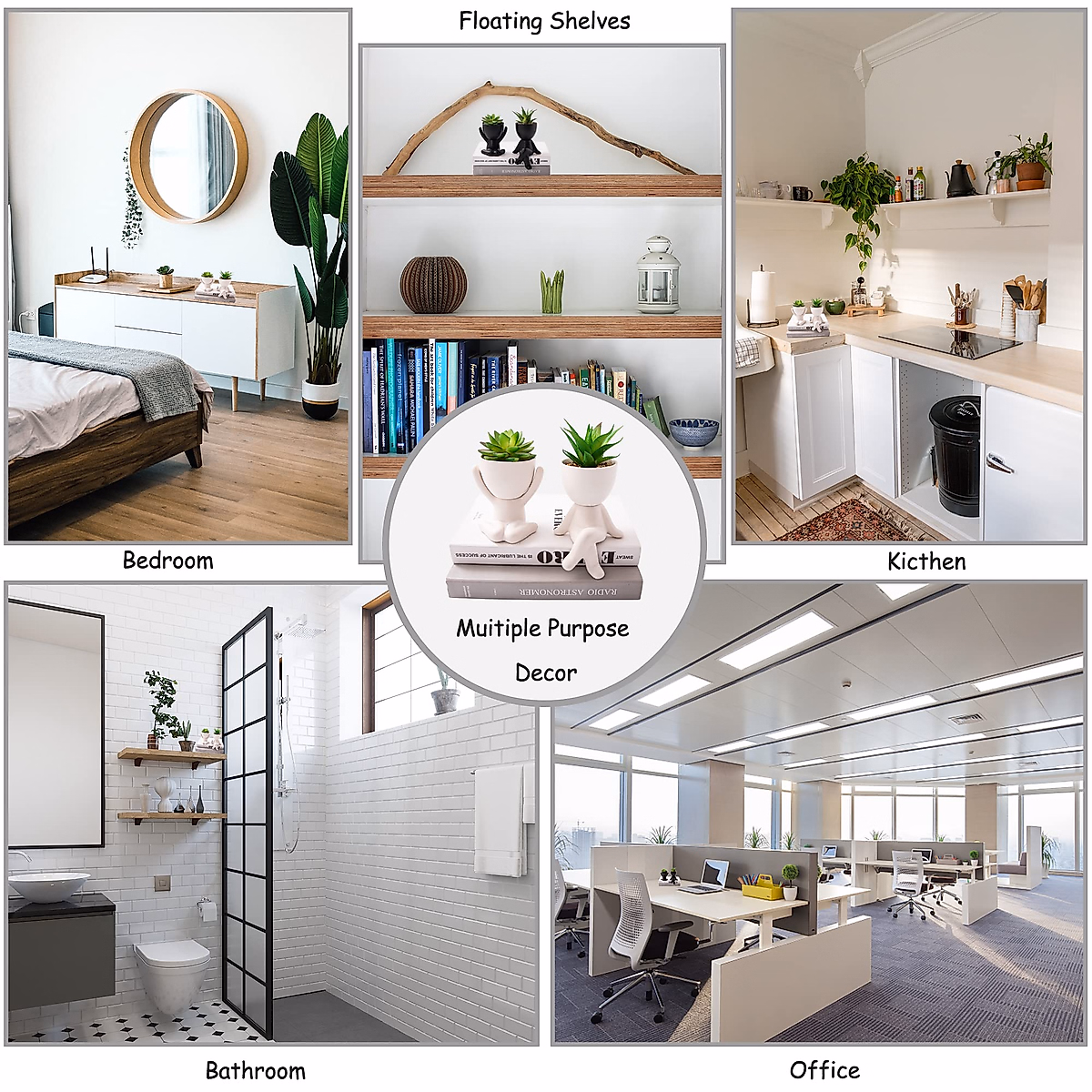 VENY TAYA 2 PCS Unique Artificial Plants Succulents Office Decor for Women and Men, Small Fake Plants with Human-Shaped Pots, Cute Faux Plants Indoor for Office or Home Decoration, White