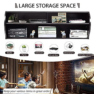 Tangkula Wall Mounted Media Console, Floating TV Stand Cabinet, 2 Tier Modern Wall Mount TV Component Shelf for Home Living Room Office, Wall Mounted Audio/Video Shelf (Coffee)