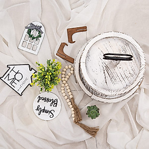 Houmury Set of 9 Farmhouse Tiered Tray with Tier Tray Decor 1 Artificial Succulent Plant & 1 Artificial Plant for Rustic Home Sweet Home Kitchen Decor Tier Tray Decor Set (Set of 9-with Tiered Tray)