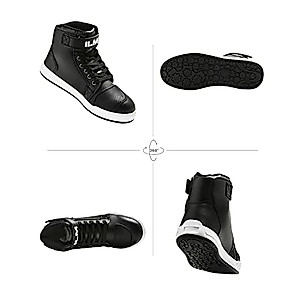 ILM Motorcycle Shoes for Men Black Waterproof Street Riding Protective Gear Breathable Powersport Anti-Slip Footwear with Ankle Support, Shift pad (Black,13)
